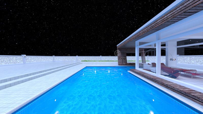 3D Rendering of the Rooftop Swimming Pool Stock Illustration ...