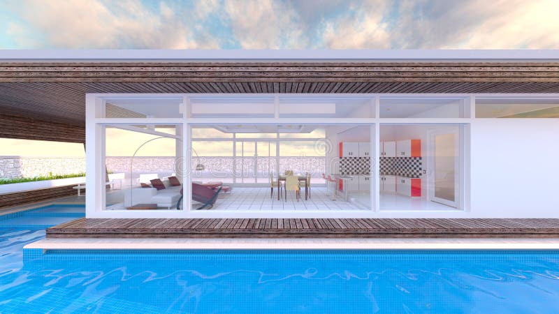 3D Rendering of the Rooftop Swimming Pool Stock Illustration ...