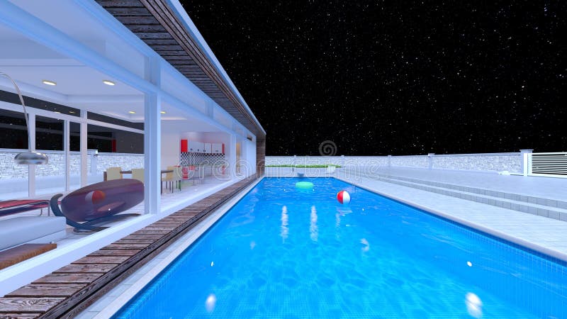 3D Rendering of the Rooftop Swimming Pool Stock Illustration ...