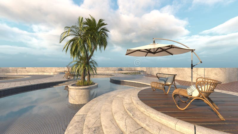 3D Rendering of the Rooftop Swimming Pool Stock Illustration ...