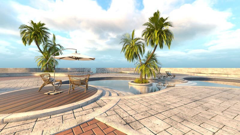 3D Rendering of the Rooftop Swimming Pool Stock Illustration ...