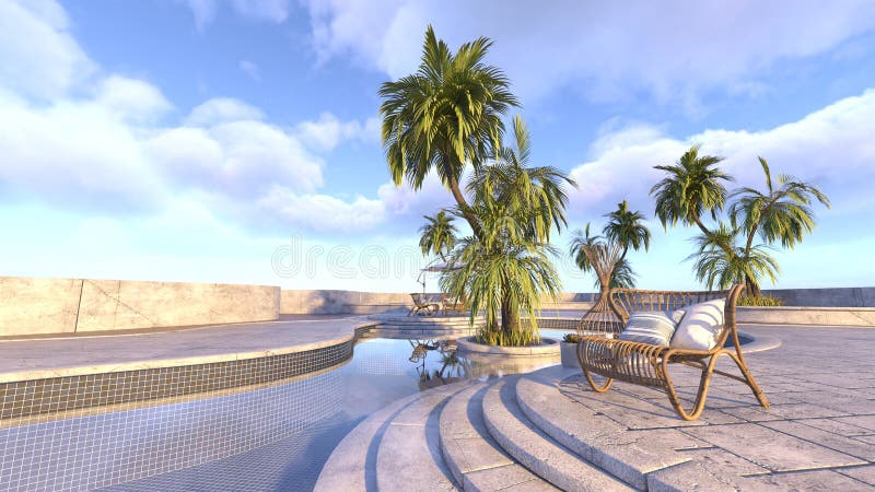 3D Rendering of the Rooftop Swimming Pool Stock Illustration ...