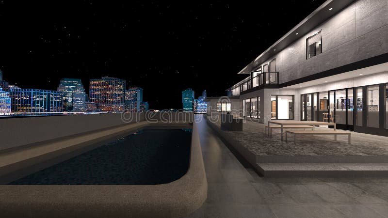 3D Rendering of the Rooftop Swimming Pool Stock Illustration ...