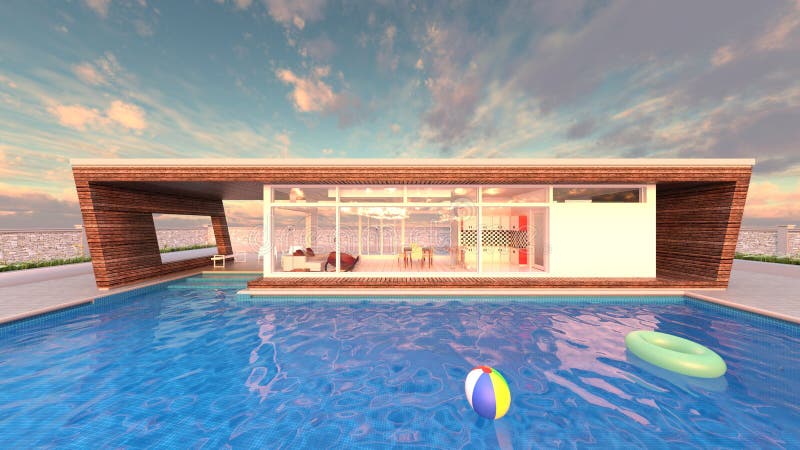 3D Rendering of the Rooftop Swimming Pool Stock Illustration ...