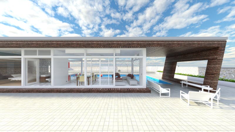 3D Rendering of the Rooftop Swimming Pool Stock Illustration ...