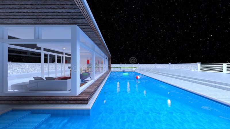 3D Rendering of the Rooftop Swimming Pool Stock Illustration ...