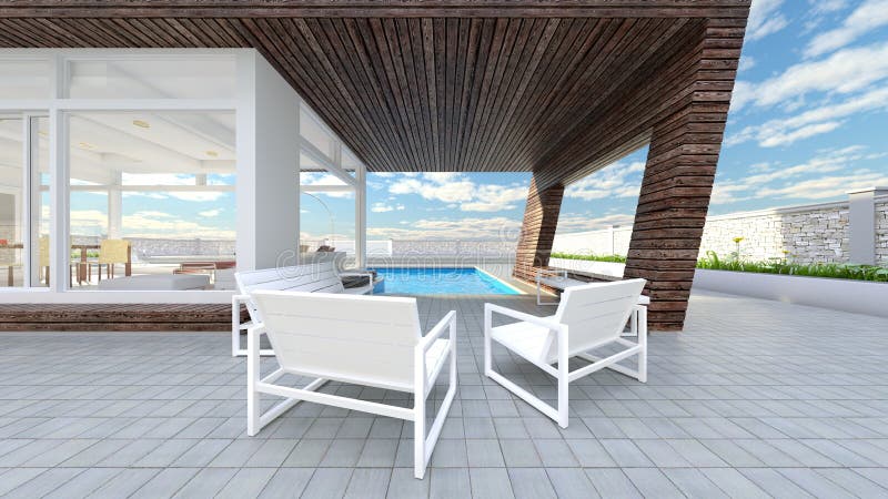 3D Rendering of the Rooftop Swimming Pool Stock Illustration ...