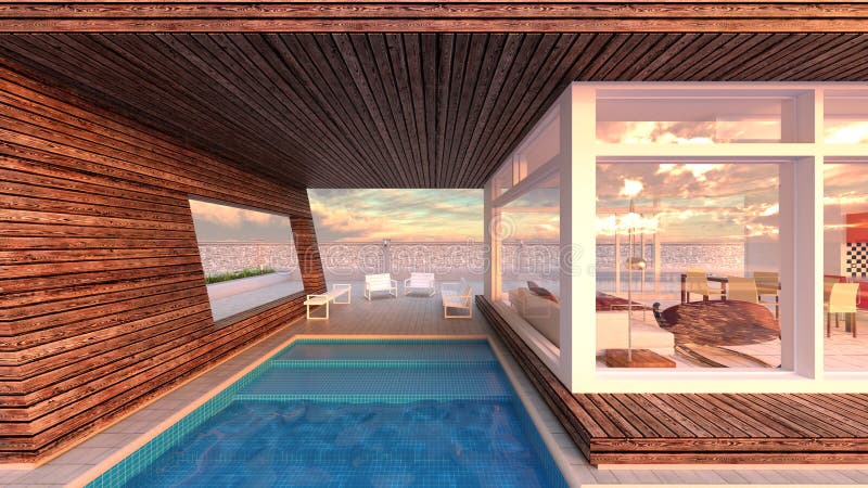 3D Rendering of the Rooftop Swimming Pool Stock Illustration ...