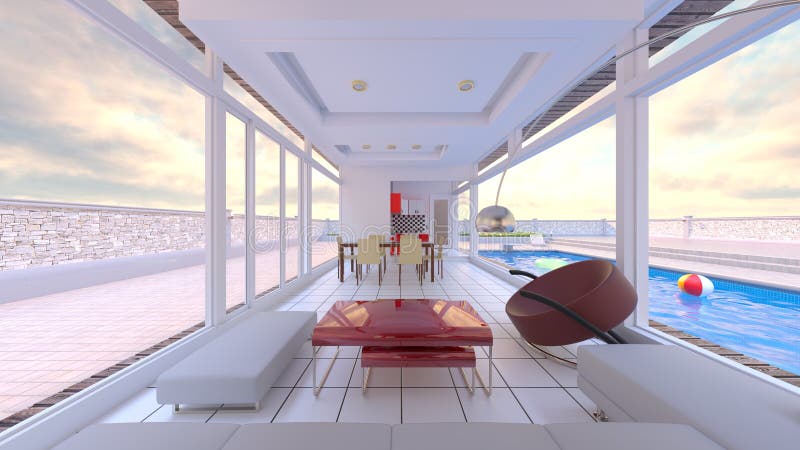 3D Rendering of the Rooftop Swimming Pool Stock Illustration ...