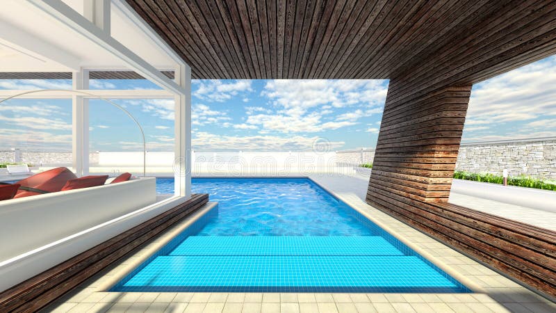 3D Rendering of the Rooftop Swimming Pool Stock Illustration ...
