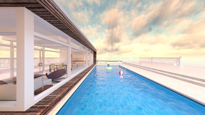 3D Rendering of the Rooftop Swimming Pool Stock Illustration ...