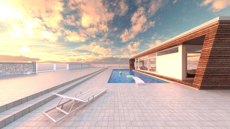 3D Rendering of the Rooftop Swimming Pool Stock Illustration ...