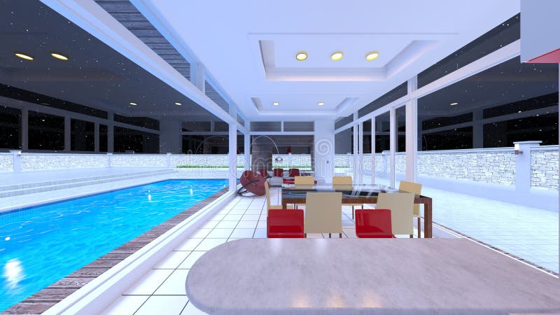 3D Rendering of the Rooftop Swimming Pool Stock Illustration ...