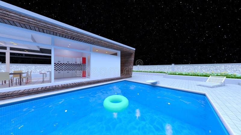 3D Rendering of the Rooftop Swimming Pool Stock Illustration ...