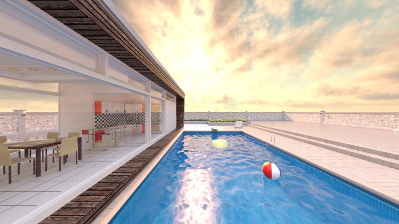 3D Rendering of the Rooftop Swimming Pool Stock Illustration ...