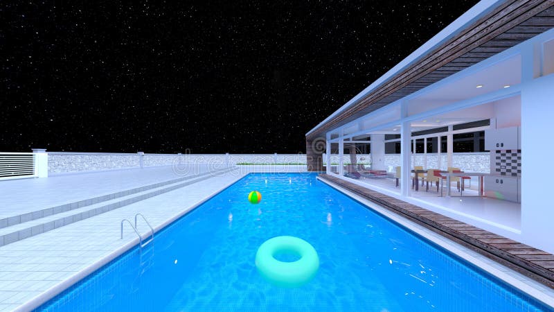 3D Rendering of the Rooftop Swimming Pool Stock Illustration ...