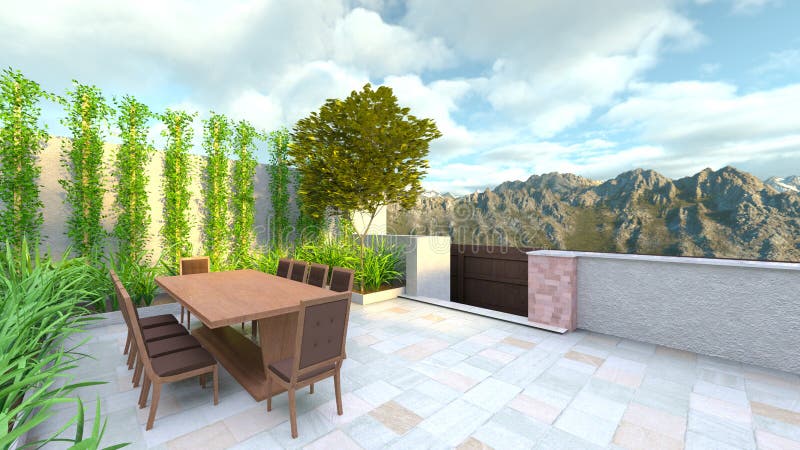 3D Rendering of the Rooftop Terrace Stock Illustration - Illustration ...