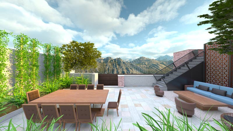 3D Rendering of the Rooftop Terrace Stock Illustration - Illustration ...