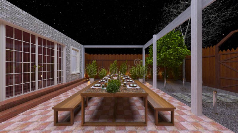 3D Rendering of the Rooftop Terrace Stock Illustration - Illustration ...