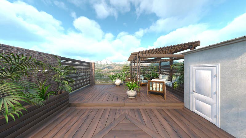 3D Rendering of the Rooftop Terrace Stock Video - Video of house, tree ...