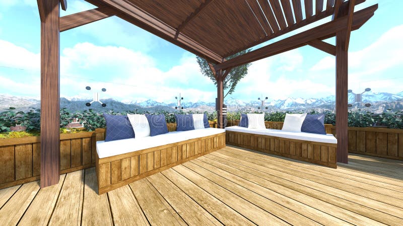 3D Rendering of the Rooftop Terrace Stock Illustration - Illustration ...