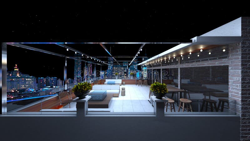 3D Rendering of the Rooftop Terrace Stock Illustration - Illustration ...