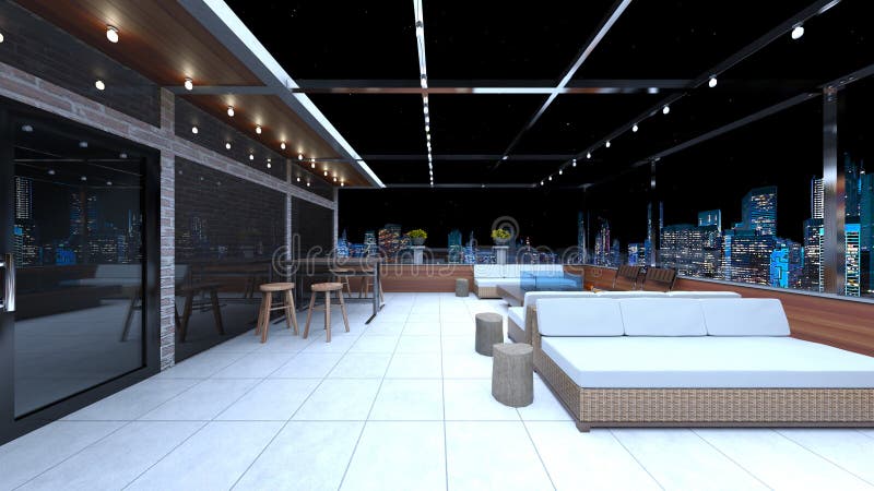 3D Rendering of the Rooftop Terrace Stock Illustration - Illustration ...