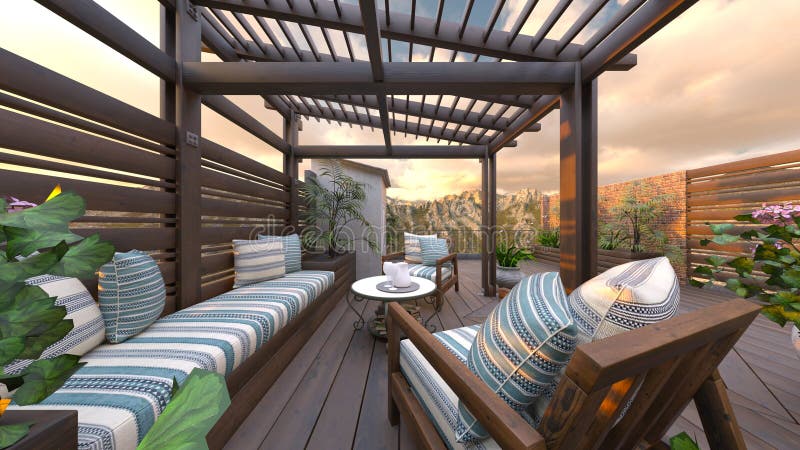 3D Rendering of the Rooftop Terrace Stock Illustration - Illustration ...