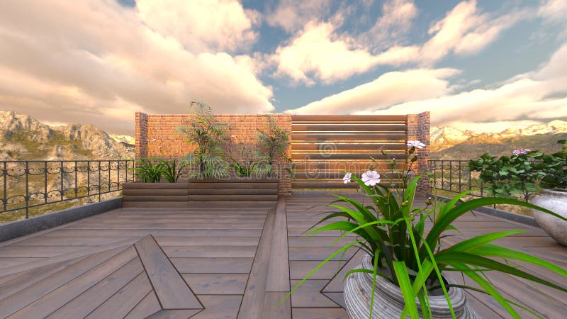 3D Rendering of the Rooftop Terrace Stock Illustration - Illustration ...