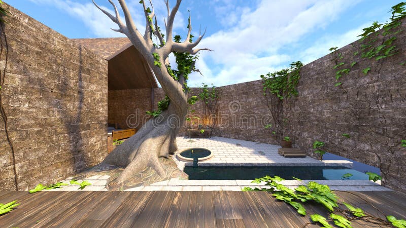 3D Rendering of the Rooftop Terrace Stock Illustration - Illustration ...
