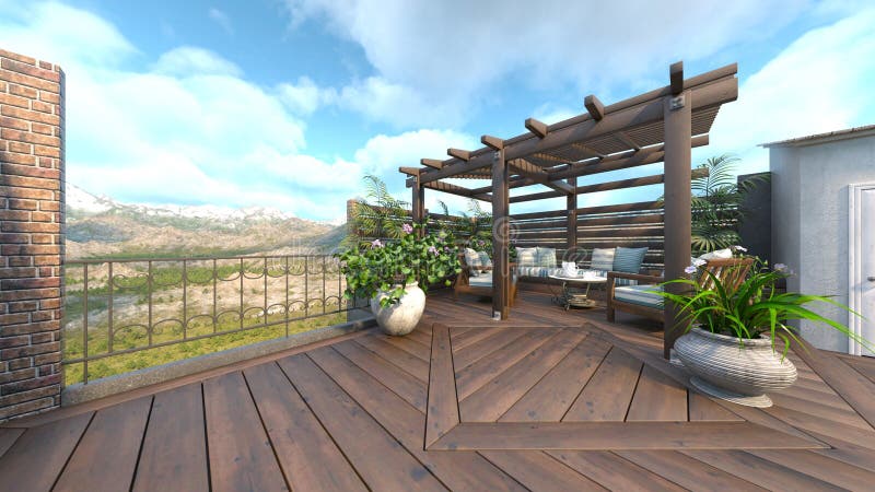 3D Rendering of the Rooftop Terrace Stock Illustration - Illustration ...