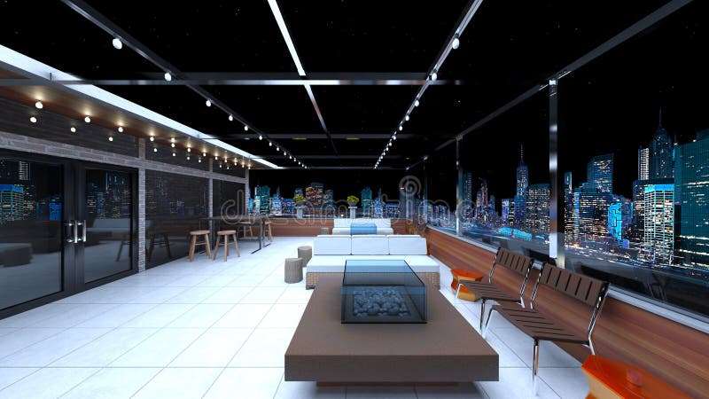 3D Rendering of the Rooftop Terrace Stock Illustration - Illustration ...