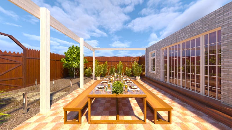 3D Rendering of the Rooftop Terrace Stock Illustration - Illustration ...