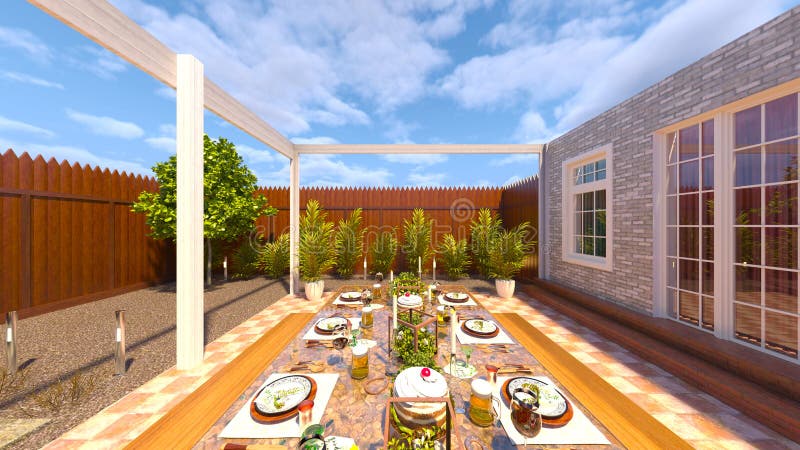 3D Rendering of the Rooftop Terrace Stock Illustration - Illustration ...