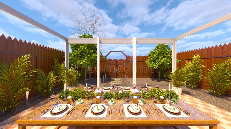 3D Rendering of the Rooftop Terrace Stock Illustration - Illustration ...