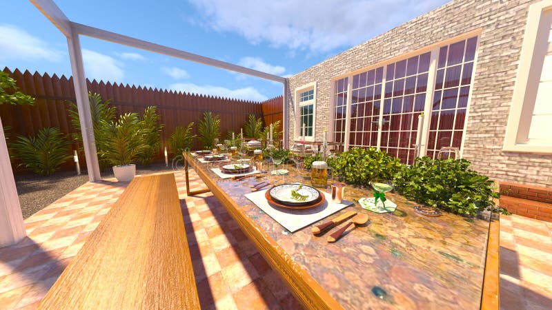 3D Rendering of the Rooftop Terrace Stock Illustration - Illustration ...