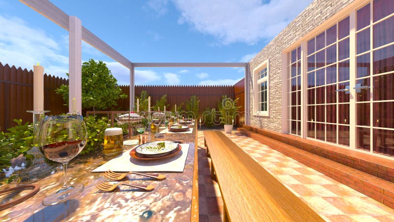 3D Rendering of the Rooftop Terrace Stock Illustration - Illustration ...
