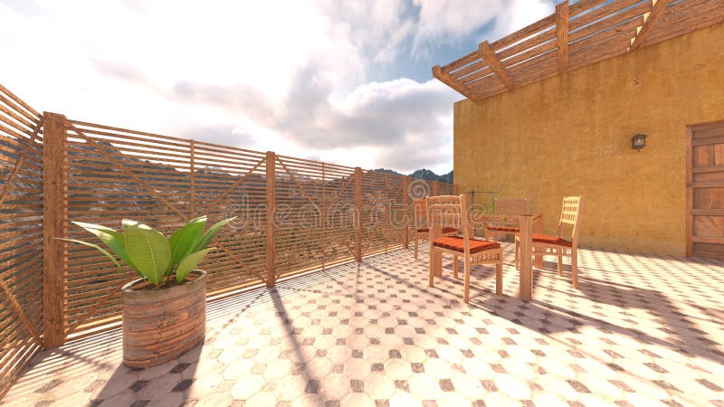 3D Rendering of the Rooftop Terrace Stock Illustration - Illustration ...