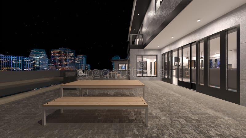 3D Rendering of the Rooftop Terrace Stock Illustration - Illustration ...
