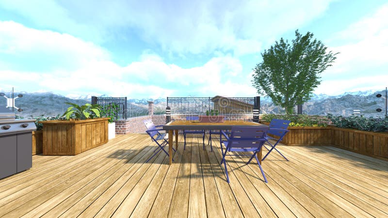 3D Rendering of the Rooftop Terrace Stock Illustration - Illustration ...
