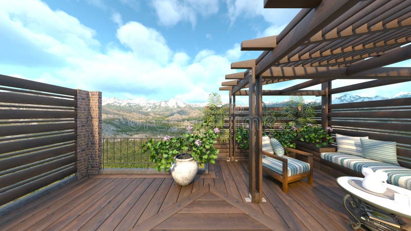 3D Rendering of the Rooftop Terrace Stock Illustration - Illustration ...