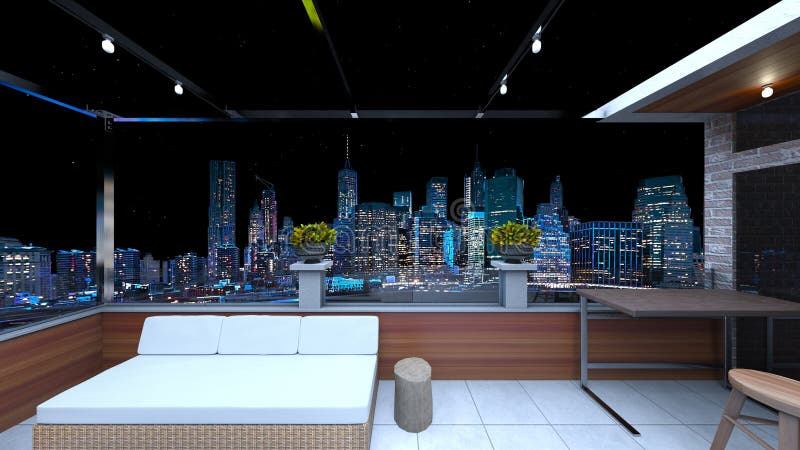 3D Rendering of the Rooftop Terrace Stock Illustration - Illustration ...