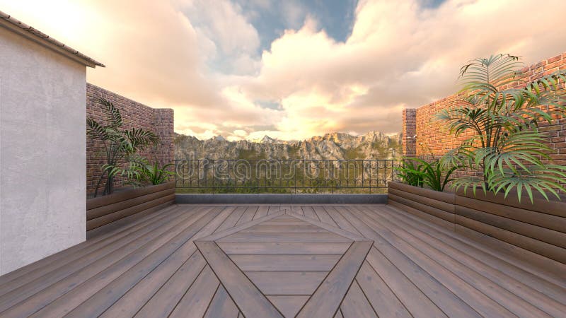 3D Rendering of the Rooftop Terrace Stock Illustration - Illustration ...