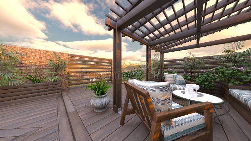 3D Rendering of the Rooftop Terrace Stock Illustration - Illustration ...