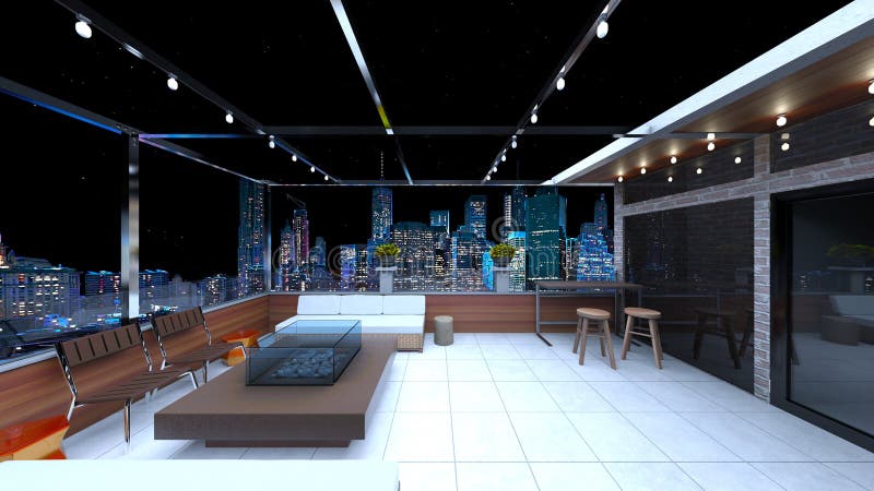 3D Rendering of the Rooftop Terrace Stock Illustration - Illustration ...