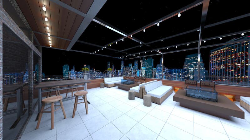 3D Rendering of the Rooftop Terrace Stock Illustration - Illustration ...