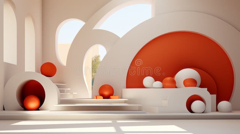 3d Rendering of a Room with Orange and White Balls Stock Illustration ...