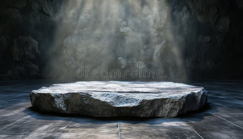 3d Rendering of Rough Stone Stage Over Water Surface. a Digital Image of a Naturalistic ...