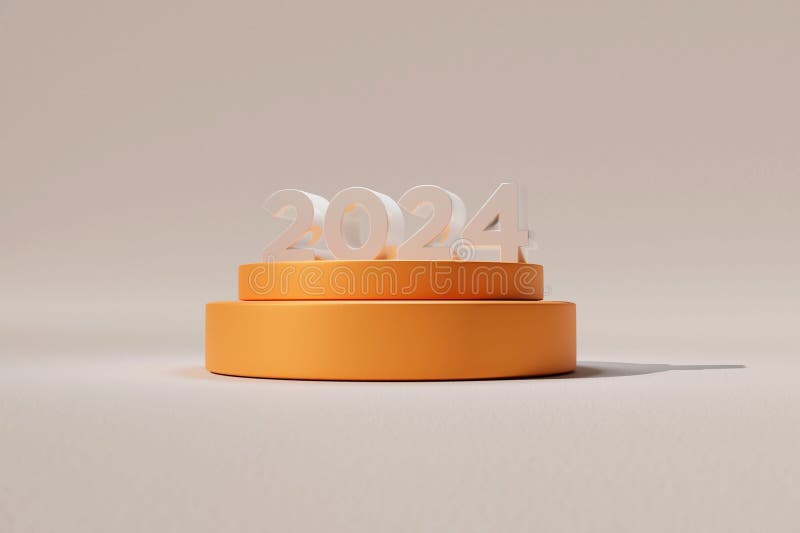3D Rendering of Round Orange Platform with Number 2024 Symbolizing New ...