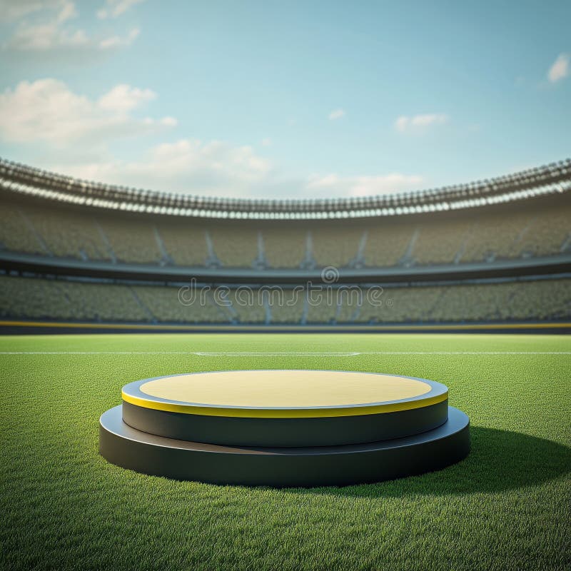 3d Rendering of a Round Podium on a Green Grass Field in a Stadium ...